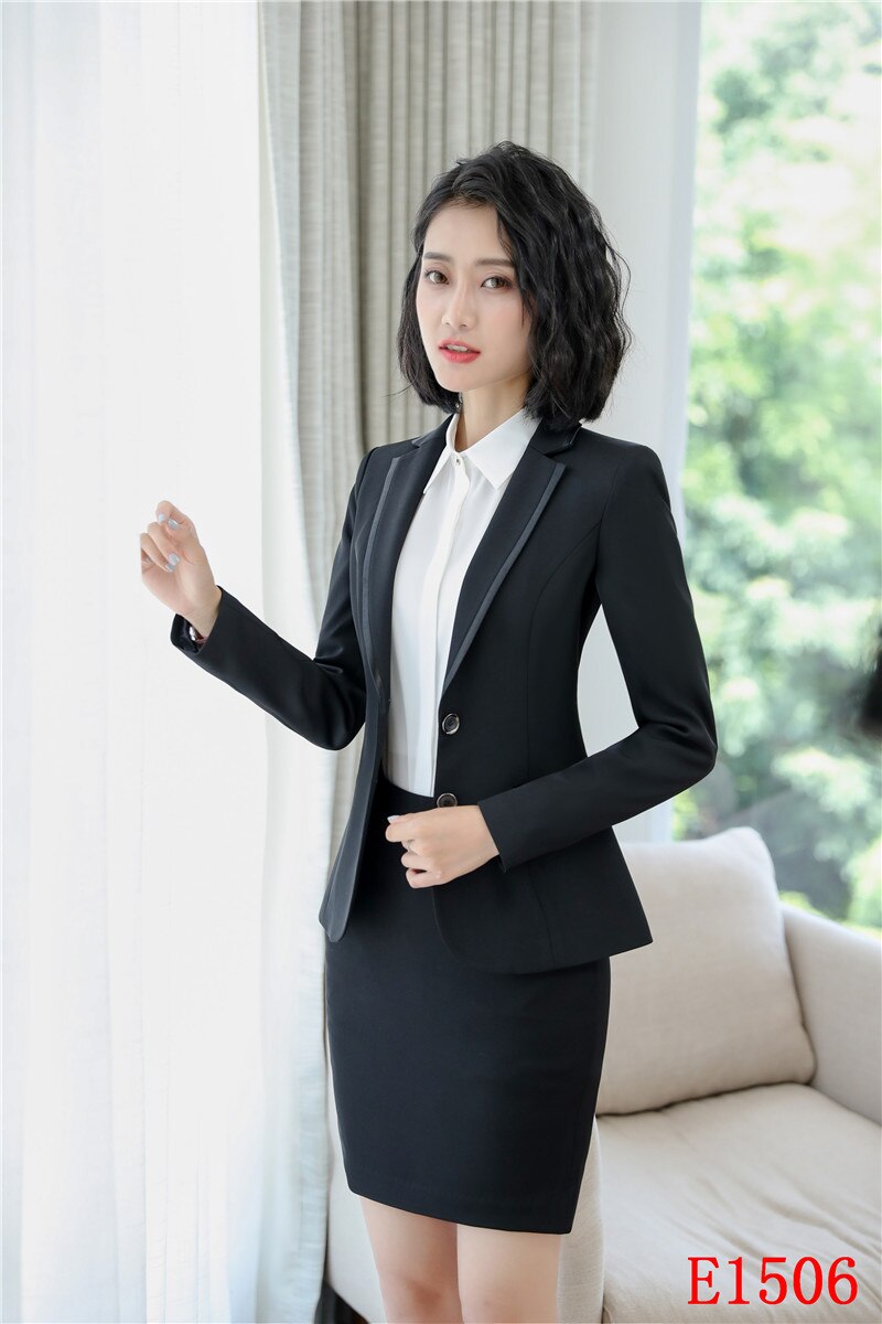 Formal Female Skirt Suits for Women Business Suits Black Blazer and Ja ...