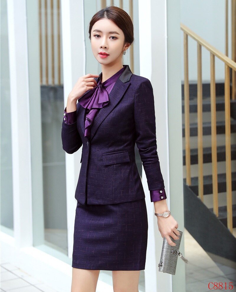 Formal Ladies Blue Blazer Women Business Suits With Skirt And Jacket S