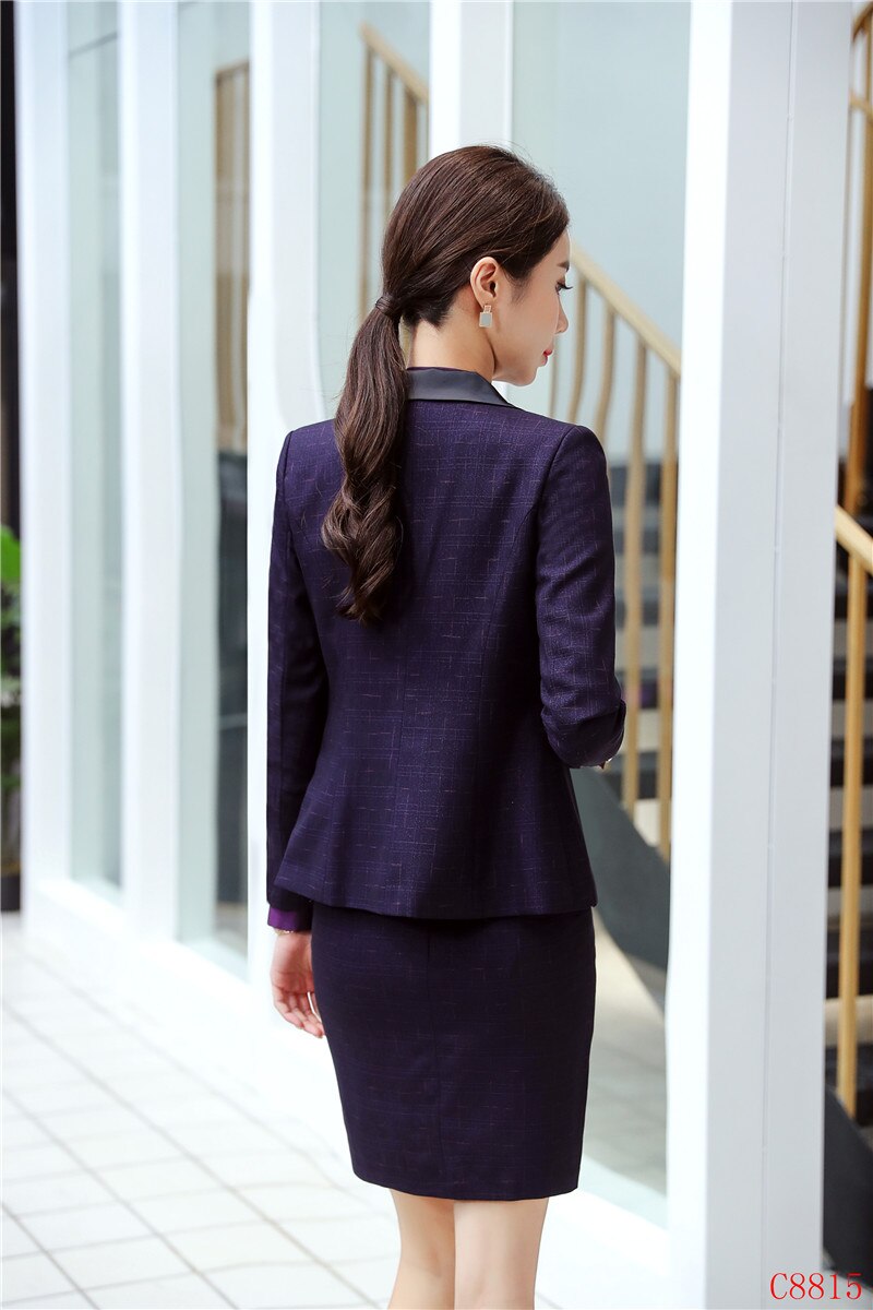 Formal Ladies Blue Blazer Women Business Suits With Skirt And Jacket S