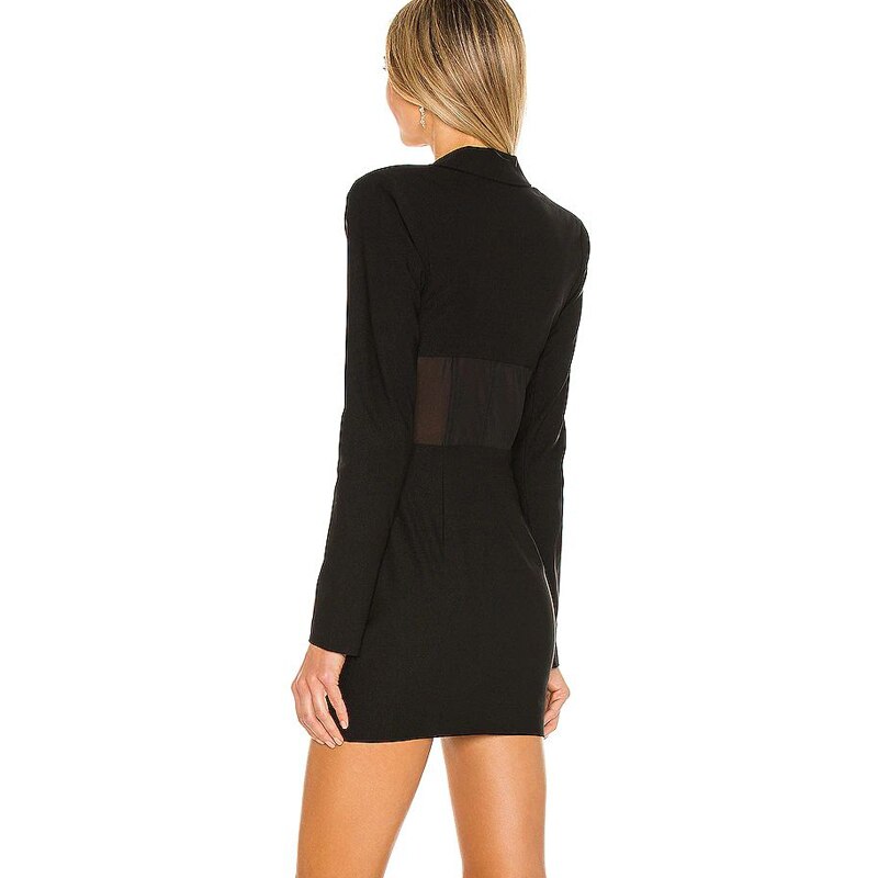 Temperament Suit Black Deep V Neck Waist Mesh Wear Fishbone Sexy Women ...